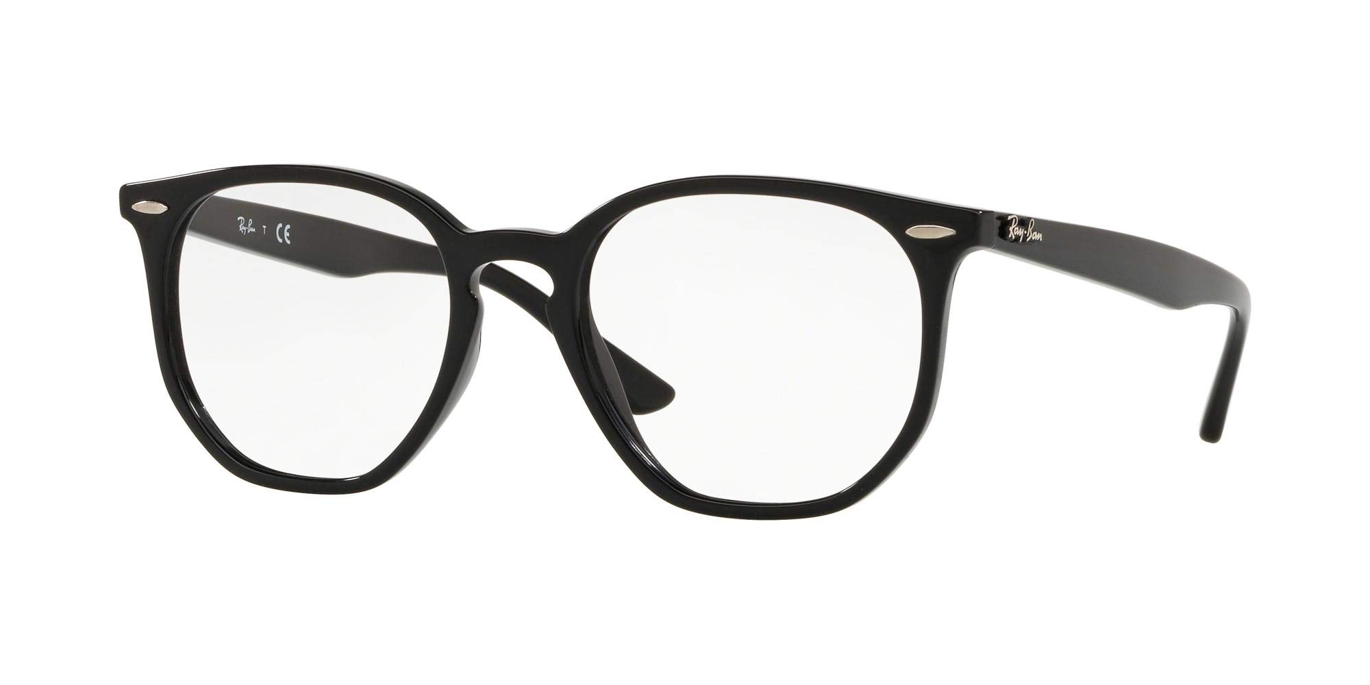 Ray-Ban RX7151 Hexagonal Prescription Eyeglass Frames, Black/Demo Lens, 52 mm