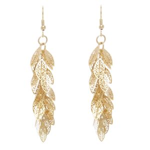 bohemian multi layered filigree leaves dangle drop long statement earrings