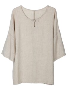 minibee women's elbow sleeve linen tunic tops solid color retro blouse linen l