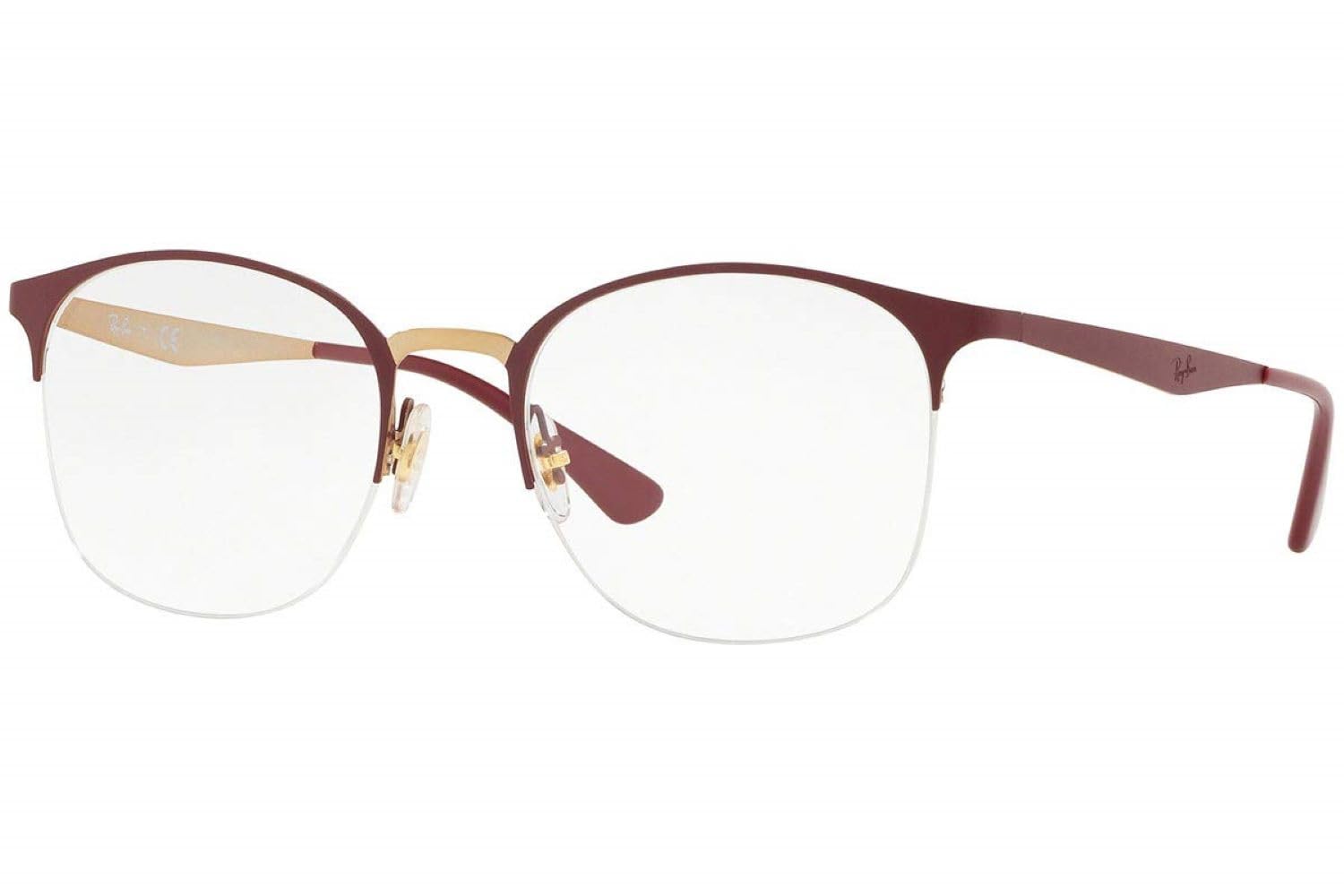 Ray-Ban RX6422 Square Prescription Eyeglass Frames, Matte Bordeaux On Rose Gold/Demo Lens, 49 mm