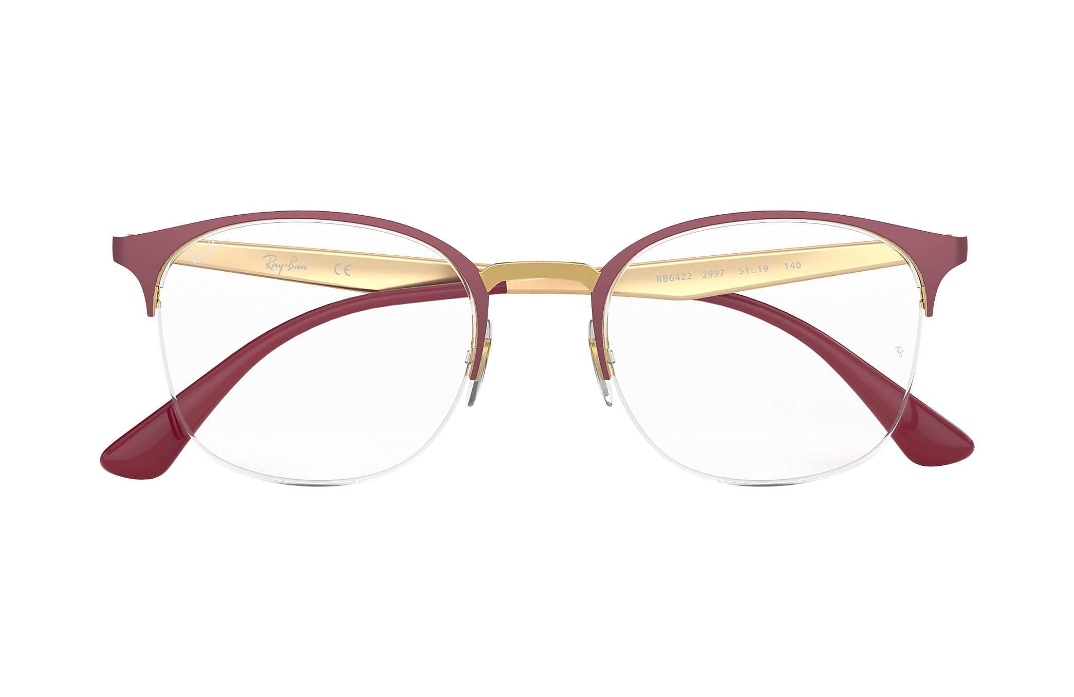 Ray-Ban RX6422 Square Prescription Eyeglass Frames, Matte Bordeaux On Rose Gold/Demo Lens, 49 mm