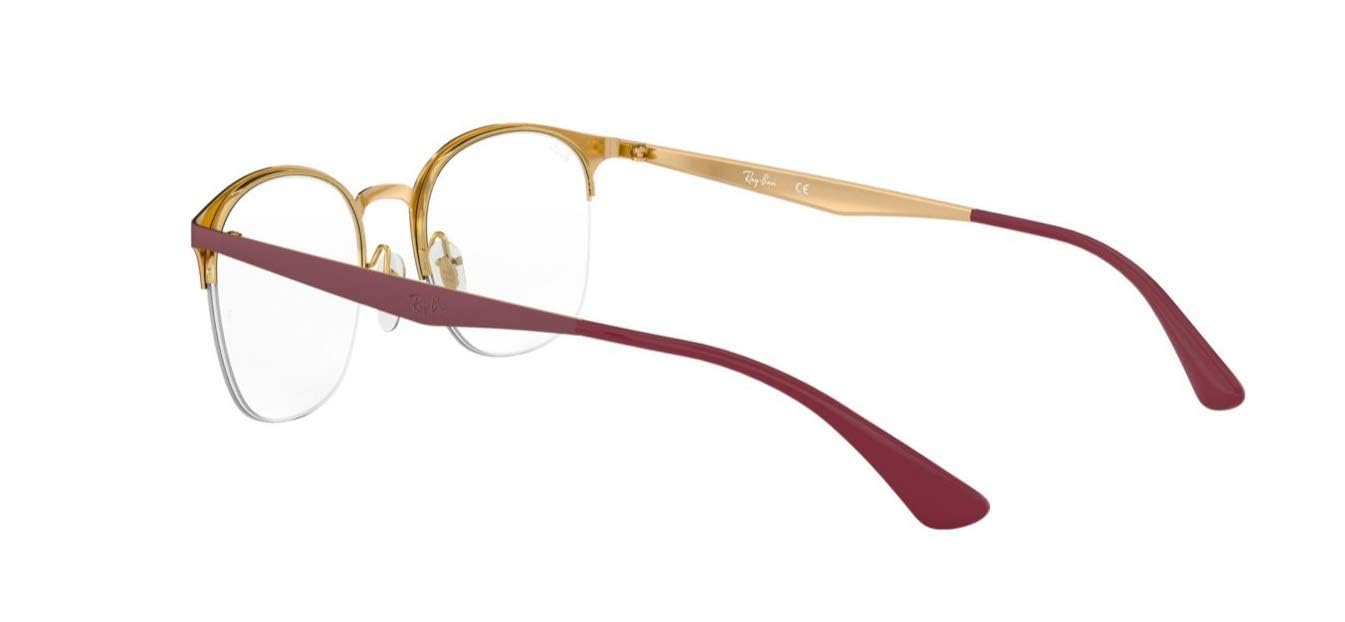 Ray-Ban RX6422 Square Prescription Eyeglass Frames, Matte Bordeaux On Rose Gold/Demo Lens, 49 mm