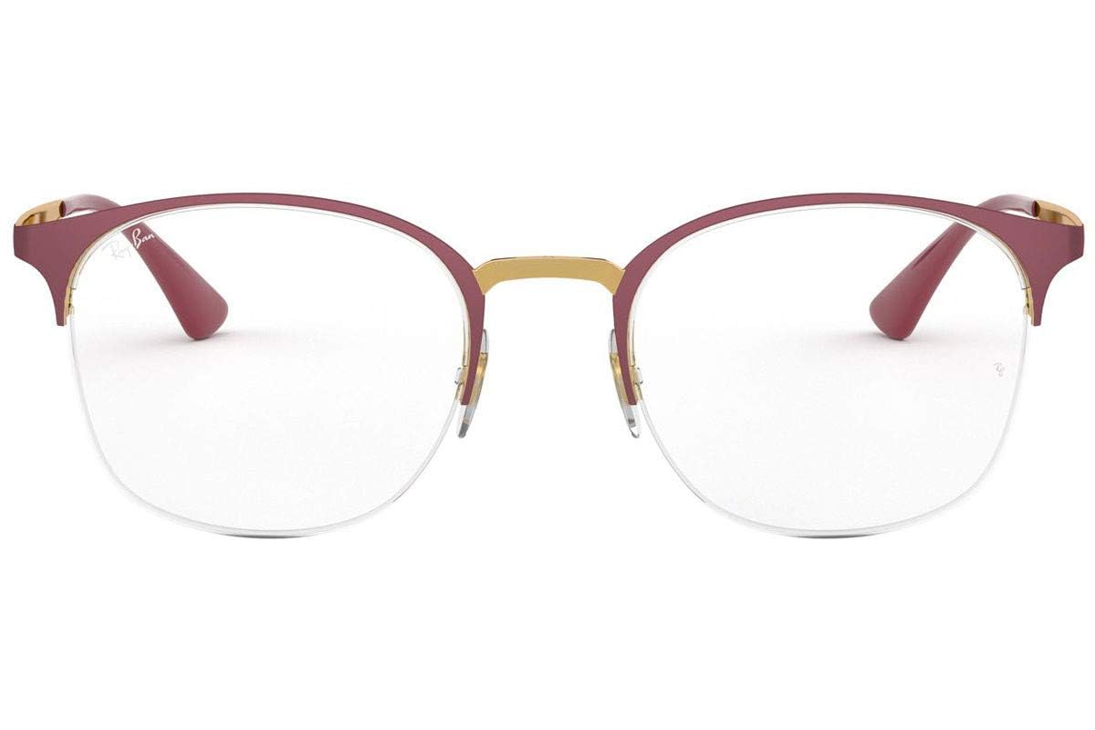 Ray-Ban RX6422 Square Prescription Eyeglass Frames, Matte Bordeaux On Rose Gold/Demo Lens, 49 mm