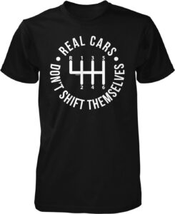 nofo clothing co real cars don't shift themselves men's t-shirt, l black