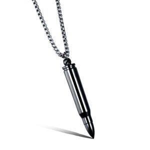 moniya stainless steel bullet shape cremation urn necklace for ashes memorial keepsake jewelry, 21.65" box chain