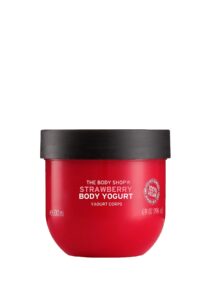 the body shop strawberry body yogurt, 48hr moisturizer, 100% vegan, 6.91 fl.oz