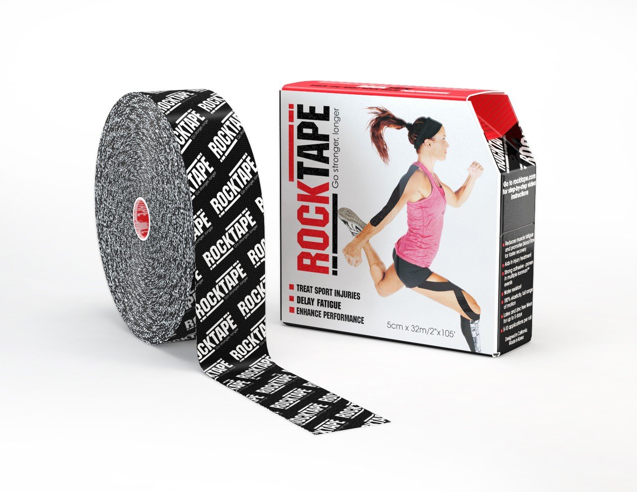 RockTape 46029 Athletic Tapes & Wraps, Black Logo, 2" x 105' (5cm x 32m)