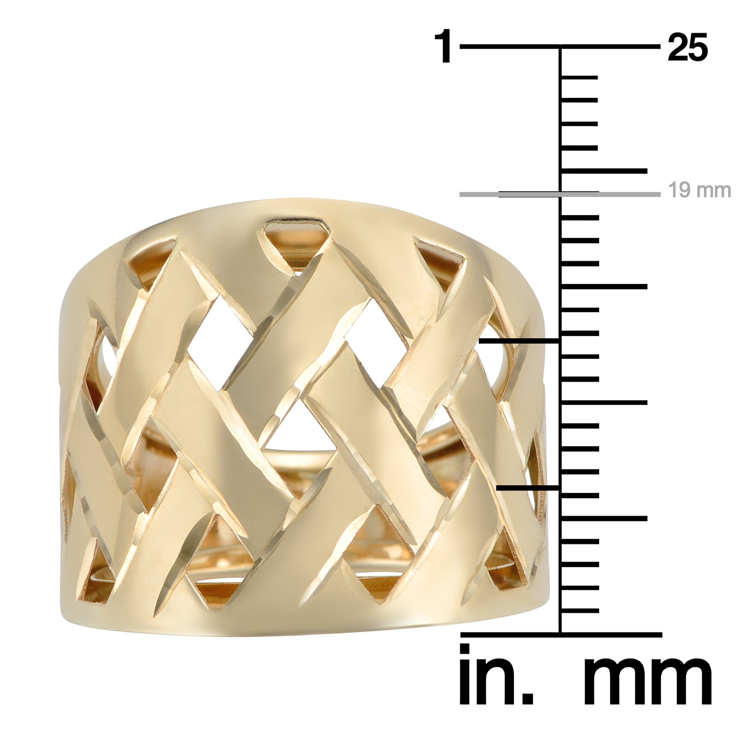 Kooljewelry 14k Yellow Gold High Polish Lattice Ring (19 mm wide, size 10)