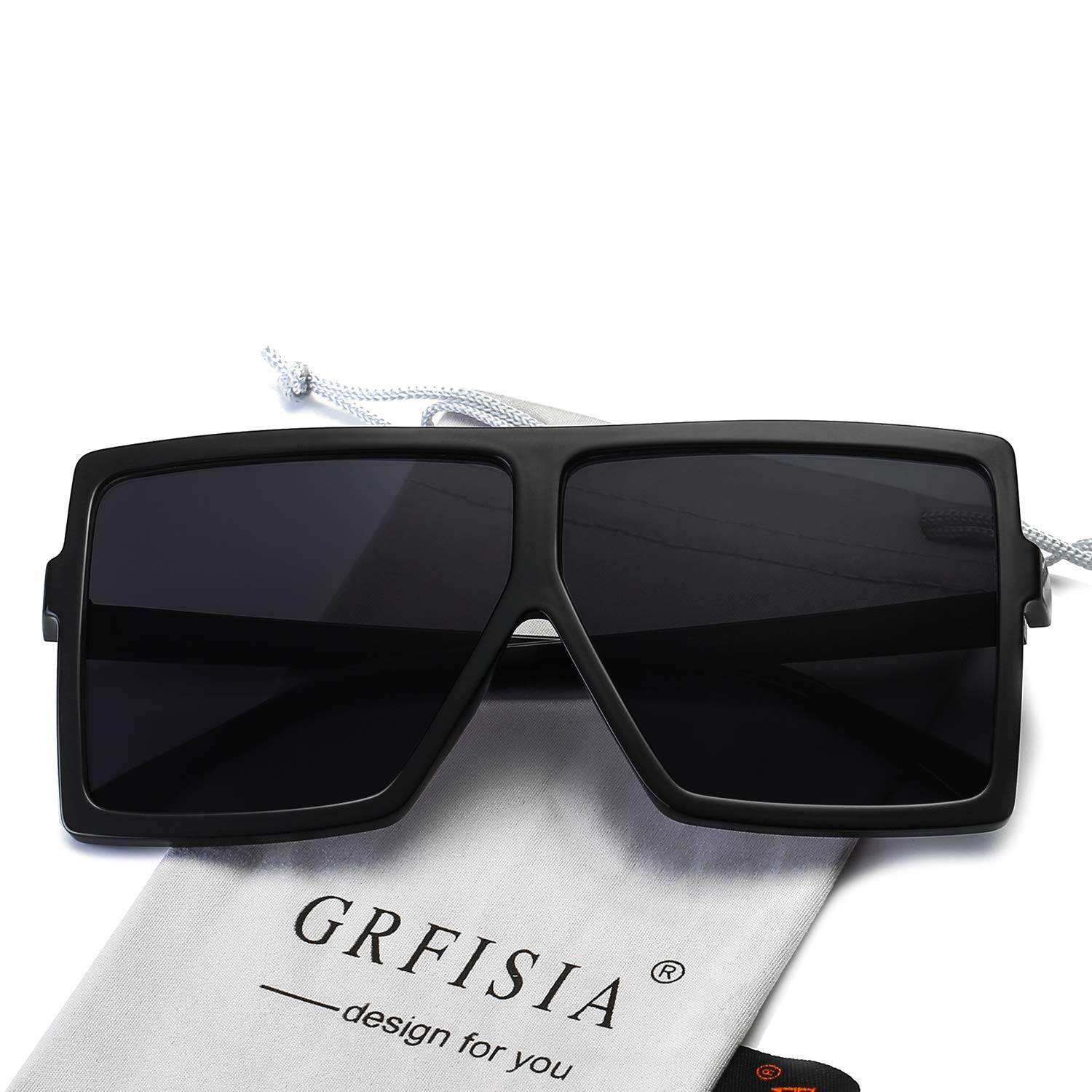 GRFISIA Square Oversized Sunglasses for Women Men Flat Top Fashion Shades