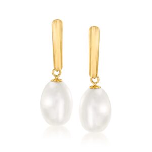 ross-simons 8.5-9mm cultured pearl drop earrings in 14kt yellow gold