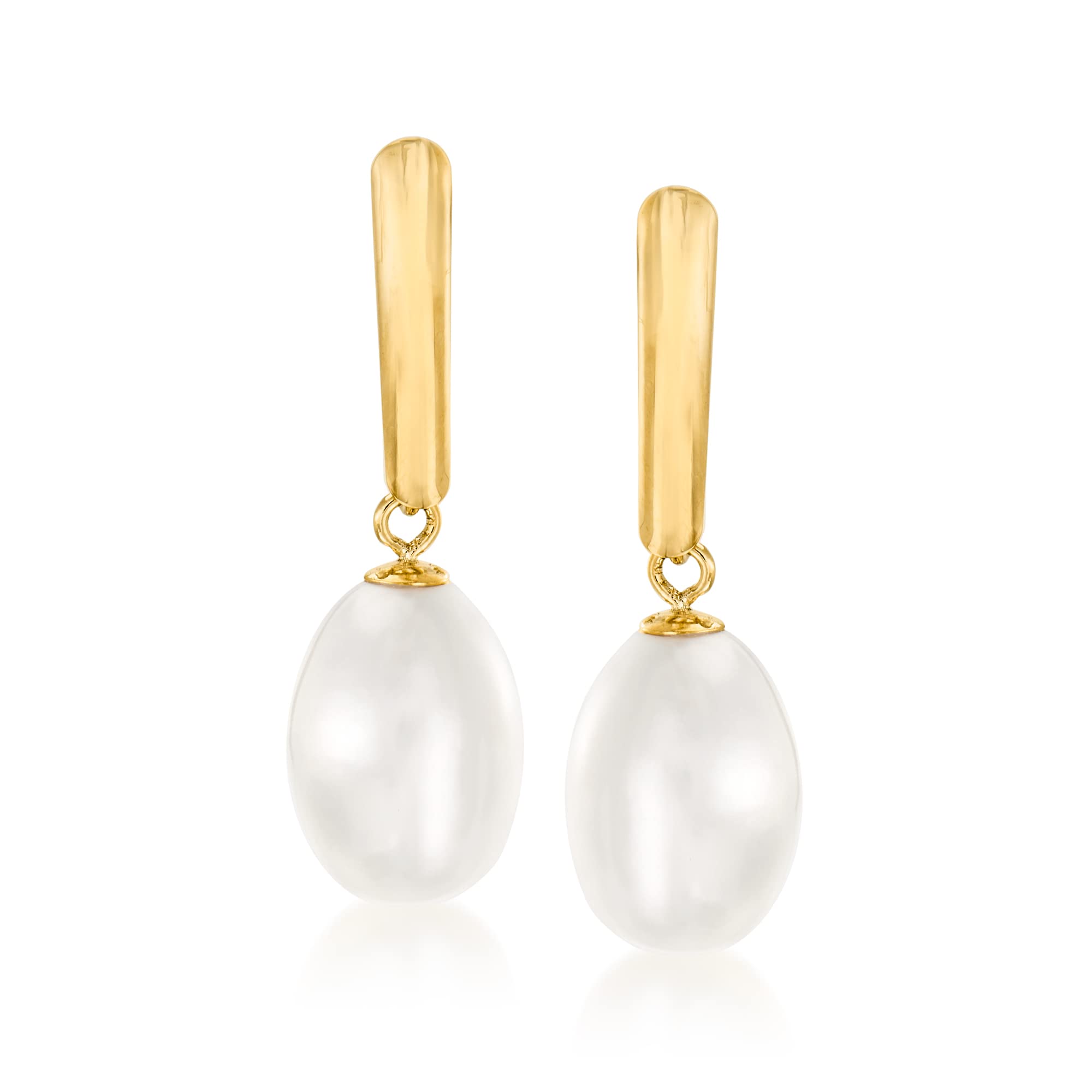 Ross-Simons 8.5-9mm Cultured Pearl Drop Earrings in 14kt Yellow Gold