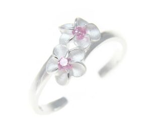 arthur's jewelry 925 sterling silver hawaiian double plumeria flower pink cz open toe ring