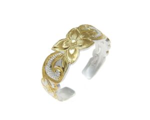 arthur's jewelry 925 sterling silver 2 tone yellow gold plated hawaiian plumeria flower scroll 6mm cut out open toe ring