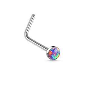 amelia fashion 20 gauge round opal set l bend nose stud ring 316l surgical steel (choose color) (purple)