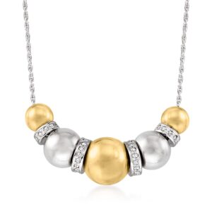 ross-simons sterling silver and 14kt yellow gold bead necklace with .35 ct. t.w. diamonds. 16 inches