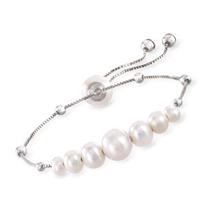 ross-simons 4-9.5mm cultured pearl bolo bracelet in sterling silver