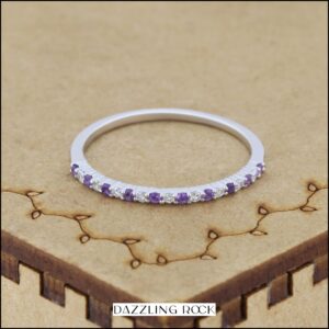 Dazzlingrock Collection 10K Round Amethyst & White Diamond Ladies Anniversary Wedding Band, White Gold, Size 5