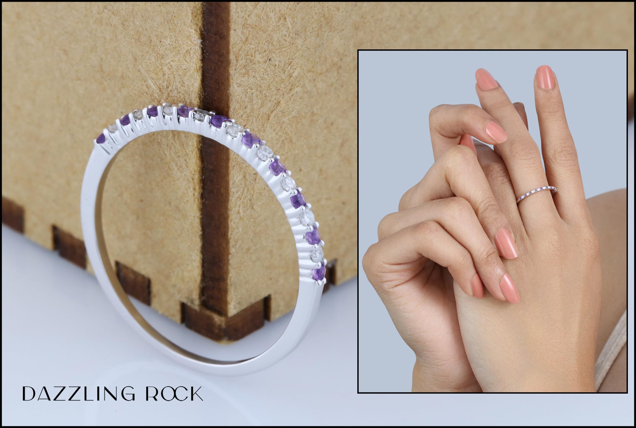 Dazzlingrock Collection 10K Round Amethyst & White Diamond Ladies Anniversary Wedding Band, White Gold, Size 5