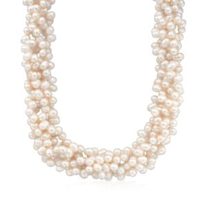 ross-simons 5-6mm cultured pearl torsade necklace with sterling silver. 18 inches