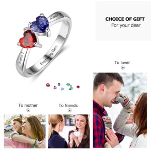 Personalized Mothers Ring, Custom 2 Heart Simulated Birthstones Ring Engraved Names Engagement Rings Promise Rings for Women (8)