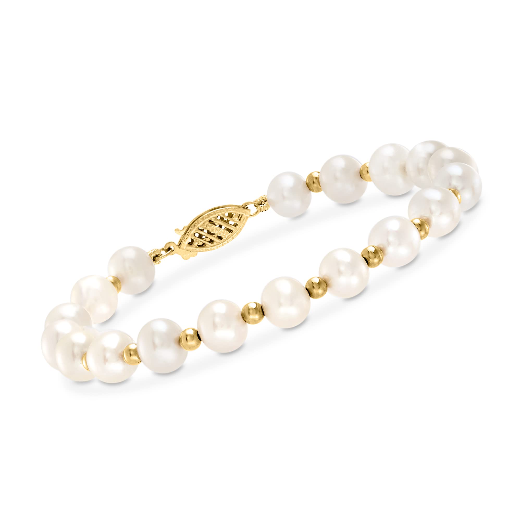 Ross-Simons 6-7mm Cultured Pearl Bracelet With 14kt Yellow Gold. 7 inches