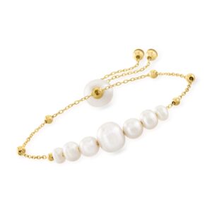 ross-simons 4-9.5mm cultured pearl bolo bracelet in 14kt yellow gold