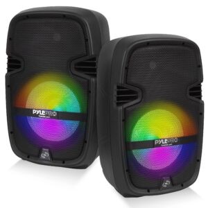 pyle pa speaker dj mixer bundle - portable wireless bluetooth sound system w/ usb sd xlr 1/4" rca inputs, led lights - dual speaker, mixer, microphone, stand, cable - home/outdoor pphp210amx,black