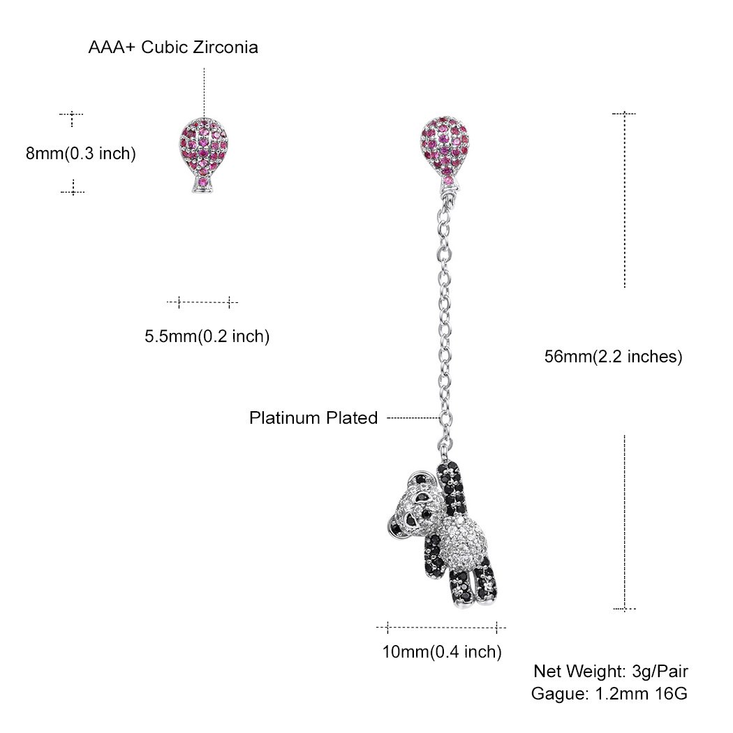 Suplight Asymmetrical Earrings Cubic Zirconia Bear Ballon Mismatch Stud Dangle Earrings for Women