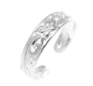 arthur's jewelry 925 sterling silver hawaiian plumeria flower scroll 4mm inside cut open toe ring