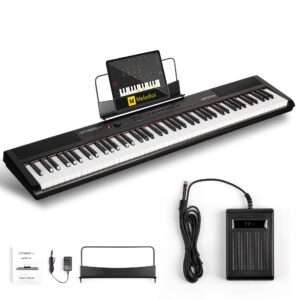 artesia portable 88 key weighted keyboard piano, 88-key digital piano keyboard with full-size velocity sensitive keys, electric keyboard piano including sustain pedal & live piano lessons and melodics