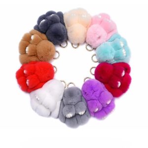 HXINFU Real Rabbit Fur Ball Keychain Bag Plush Pom Poms Fluffy Bunny Keychain