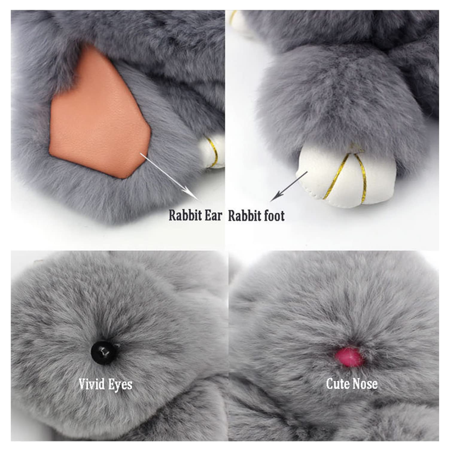 HXINFU Real Rabbit Fur Ball Keychain Bag Plush Pom Poms Fluffy Bunny Keychain