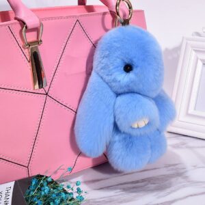 HXINFU Real Rabbit Fur Ball Keychain Bag Plush Pom Poms Fluffy Bunny Keychain