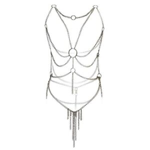 women's lingerie chain set cross enticing tassel body link harness metal chain set metallic