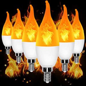 yeahbeer led flame light bulbs,3 modes fire light bulb e12 base, christmas decorations outdoor indoor home, lights bulbs (yellow, 6pack)