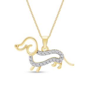 round cut white cubic zirconia dachshund dog heart pendant necklace jewelry for women in 14k yellow gold over sterling silver along with 18" chain