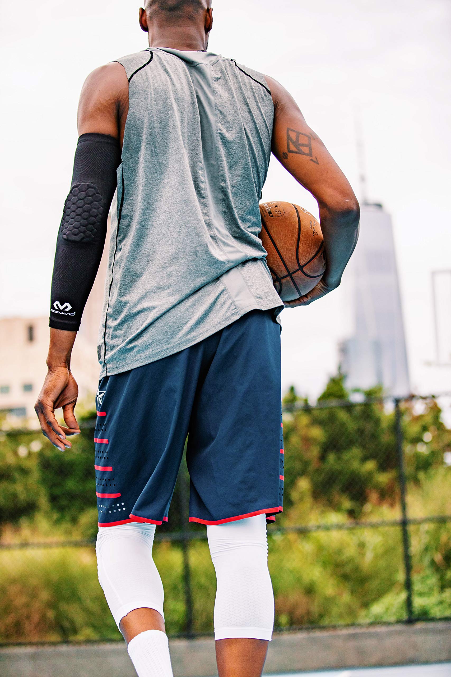 McDavid Elbow and Arm Compression Sleeve with HEX padding. For Basketball, Football, Baseball and more. Knit Airflow and UV Protection