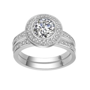 Lavencious Round Clear Wedding Sets Engagement Ring Band 925 Sterling Silver with White AAA CZ (Silver, 7)