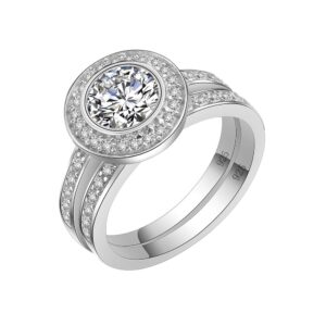 lavencious round wedding bridal ring sets engagement band 925 sterling silver with white aaa cz (silver, 6)