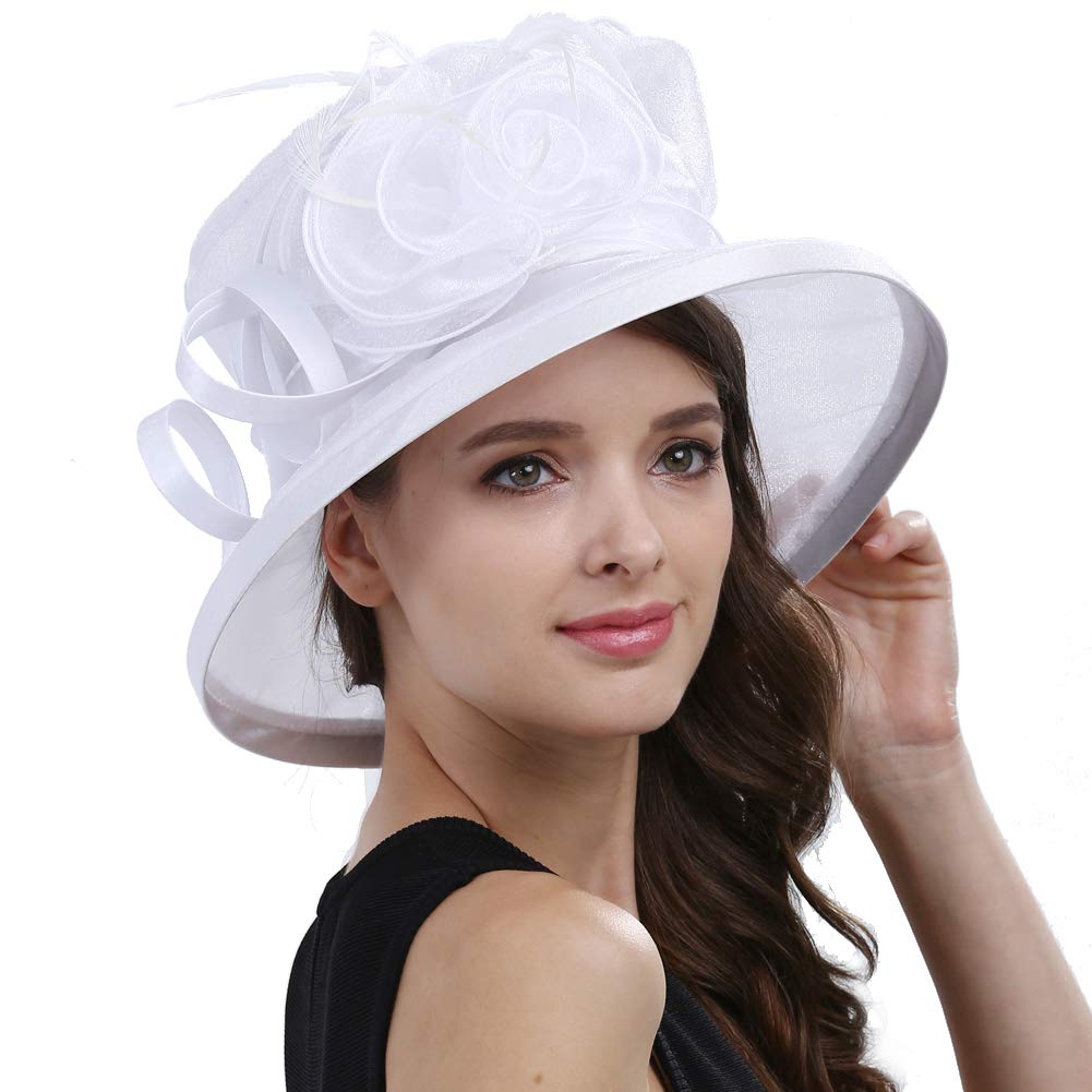 Original One Women's Kentucky Derby Tea Part Dress Church Fascinators Fancy Hats (White) M