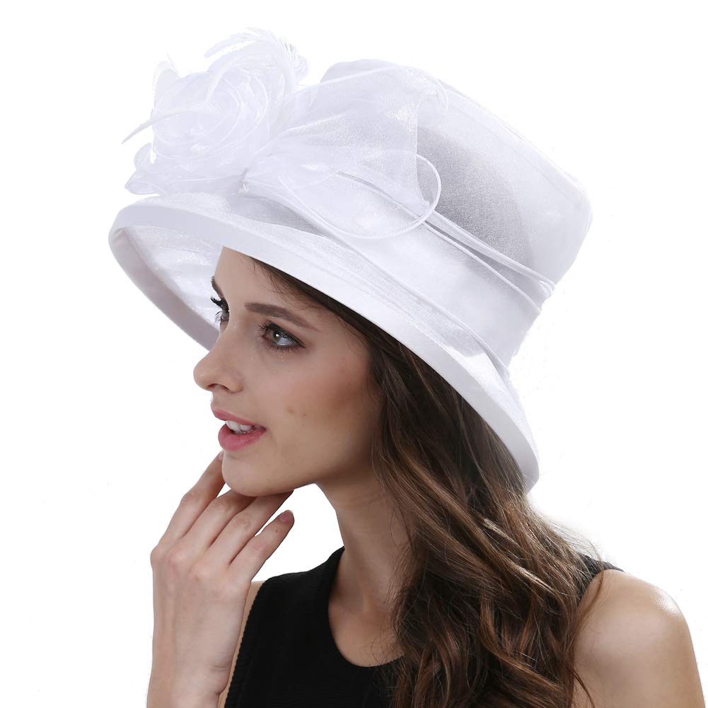 Original One Women's Kentucky Derby Tea Part Dress Church Fascinators Fancy Hats (White) M