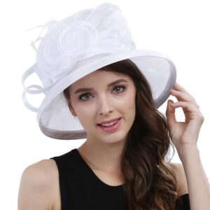 Original One Women's Kentucky Derby Tea Part Dress Church Fascinators Fancy Hats (White) M