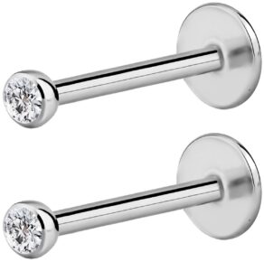 forbidden body jewelry surgical steel internally threaded micro cz gem tragus/labret/helix piercing stud/ 2 pack: 16g, 10mm with 2mm top