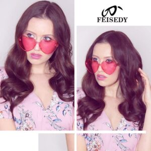 FEISEDY Thick Heart Sunglasses Rimless Heart Shaped Sun Glasses Women Fashion Love Glasses B2419