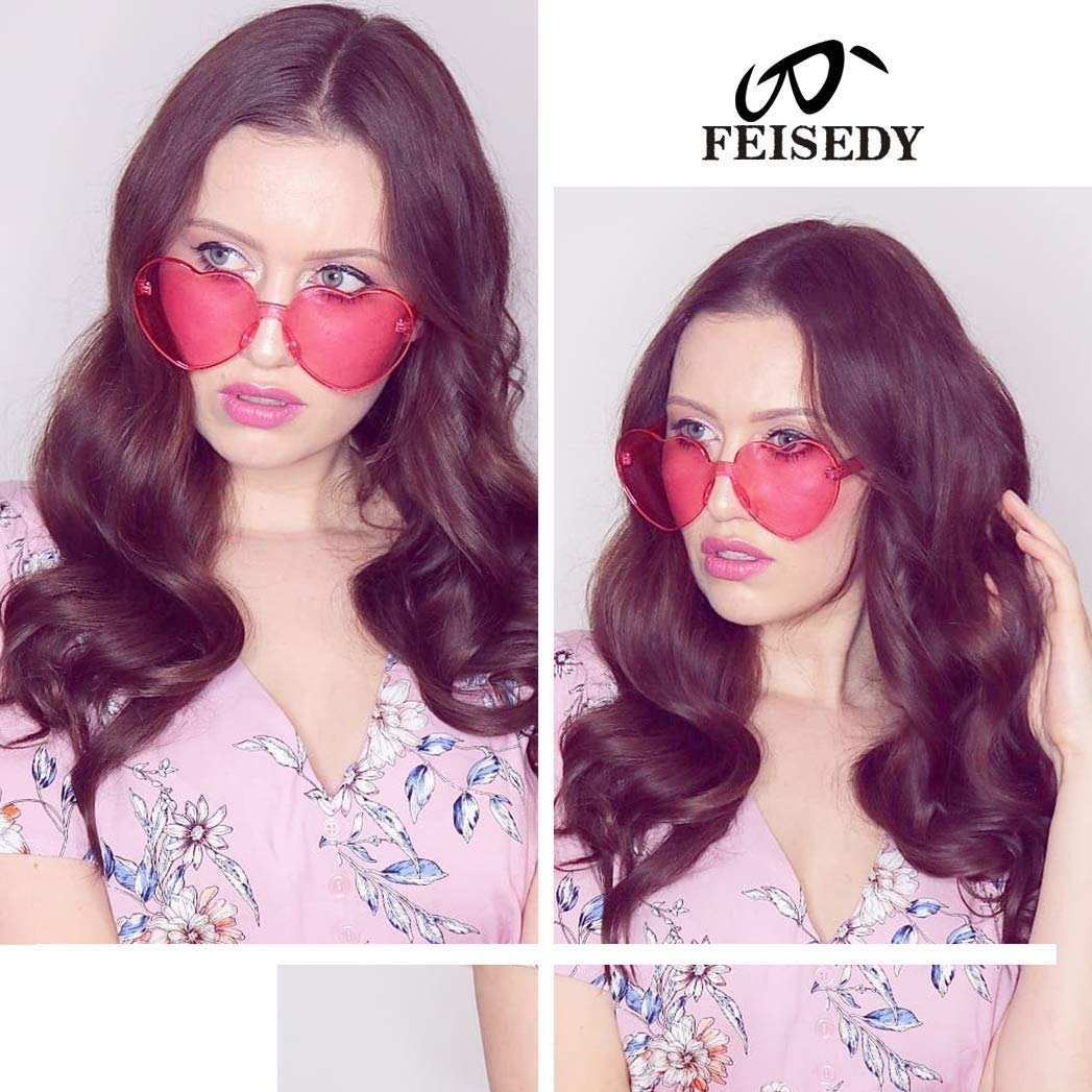 FEISEDY Thick Heart Sunglasses Rimless Heart Shaped Sun Glasses Women Fashion Love Glasses B2419