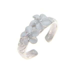 arthur's jewelry 925 sterling silver hawaiian 2 plumeria flower scroll white cz toe ring