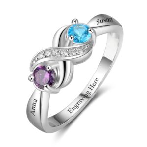 personalized infinity mothers ring with 2 round simulated birthstones engagement promise rings for women (7)