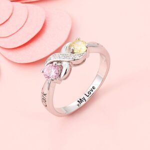 Personalized Infinity Mothers Ring with 2 Round Simulated Birthstones Engagement Promise Rings for Women (7)