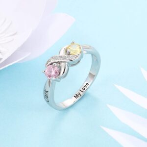 Personalized Infinity Mothers Ring with 2 Round Simulated Birthstones Engagement Promise Rings for Women (7)