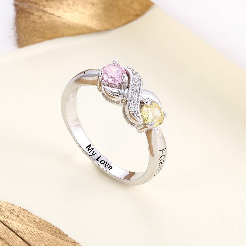 Personalized Infinity Mothers Ring with 2 Round Simulated Birthstones Engagement Promise Rings for Women (7)